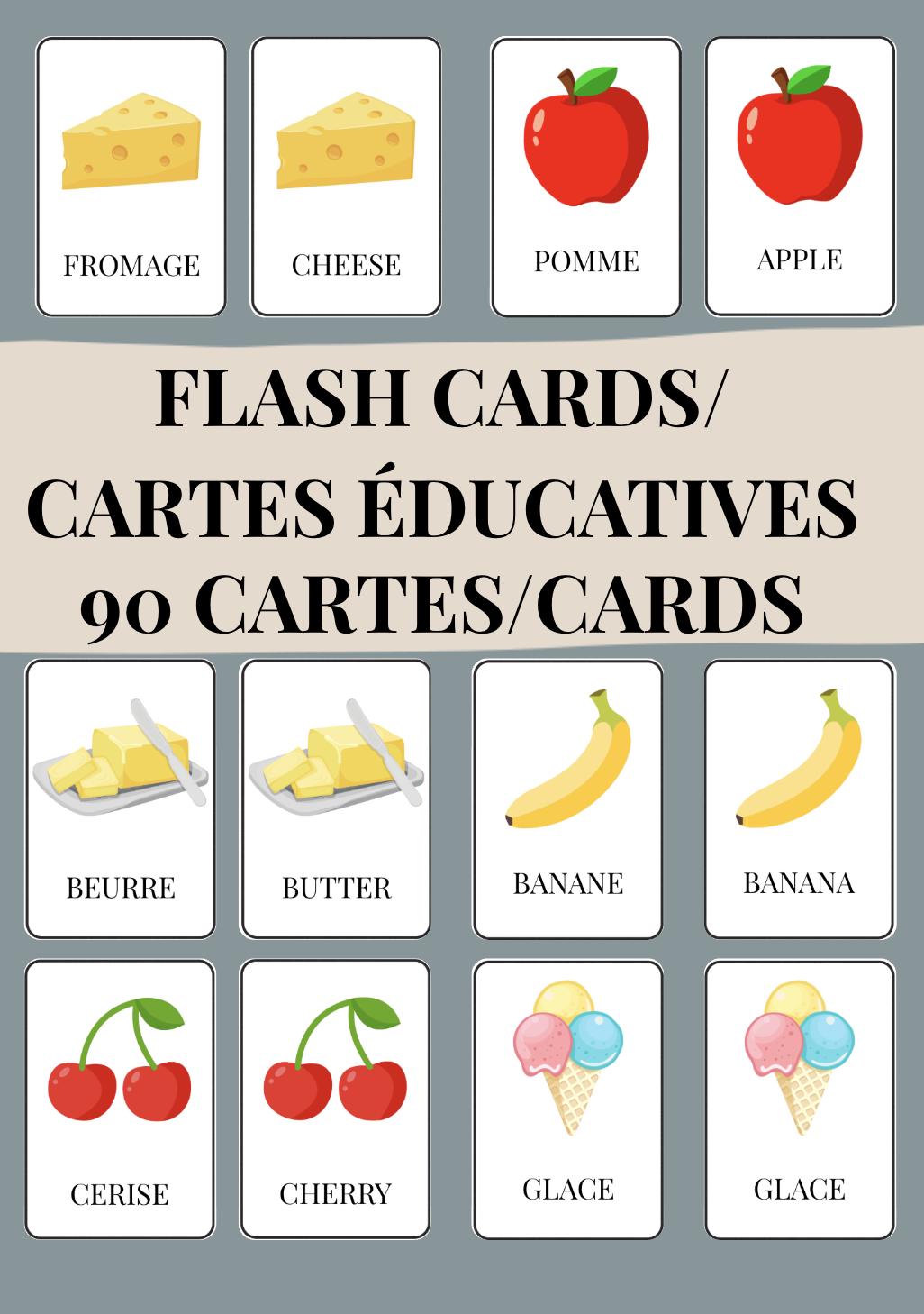 90 Printable Food Flashcards – French & English Bilingual Educational ...