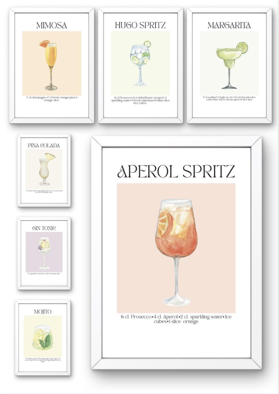 Printable Cocktail Recipe Wall Art Set of 7 – Watercolor Bar Prints ...