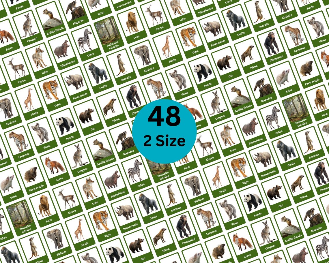 Tarjetas De Animales Salvajes - Spanish Flashcards- Wild Animals ...