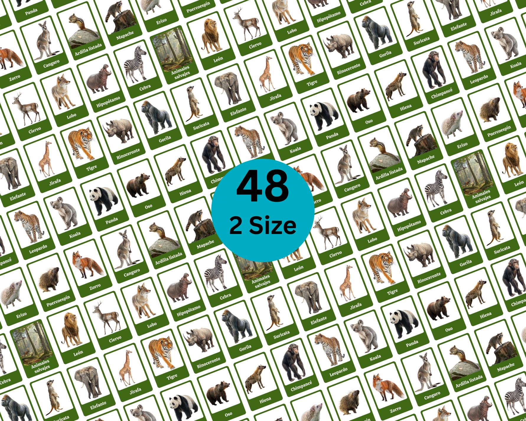 Tarjetas De Animales Salvajes - Spanish Flashcards- Wild Animals ...