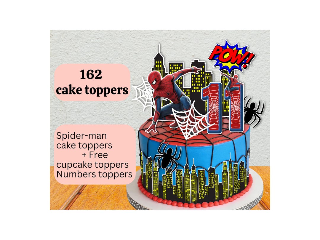 Spiderman Cake Topper - Blue Cartoon Cake Topper & Cupcake Toppers ...