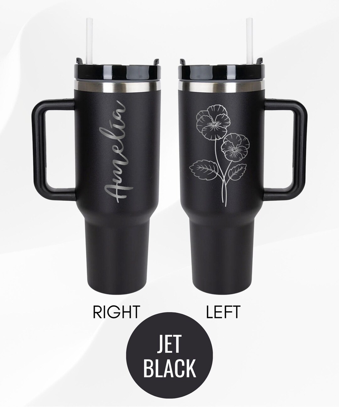 February Birth Flower Tumbler Custom Name Violet Engraved Stainless ...