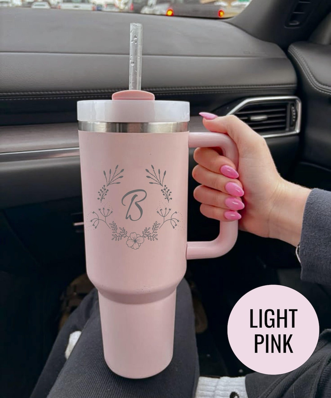 Engraved Initial Tumbler: Floral Wreath Monogram, Personalized ...