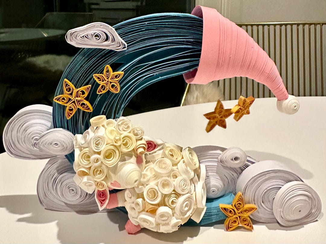 Quilled “lamb in the Moon”. Goodnight Moon With Sleeping Lamb: Unique ...