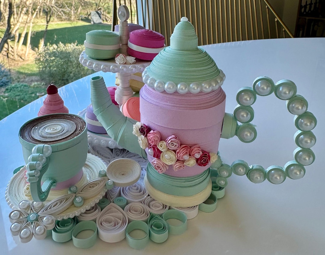 Quilled Tea Set and Dessert Candle: Unique Handmade Votive With Faux ...
