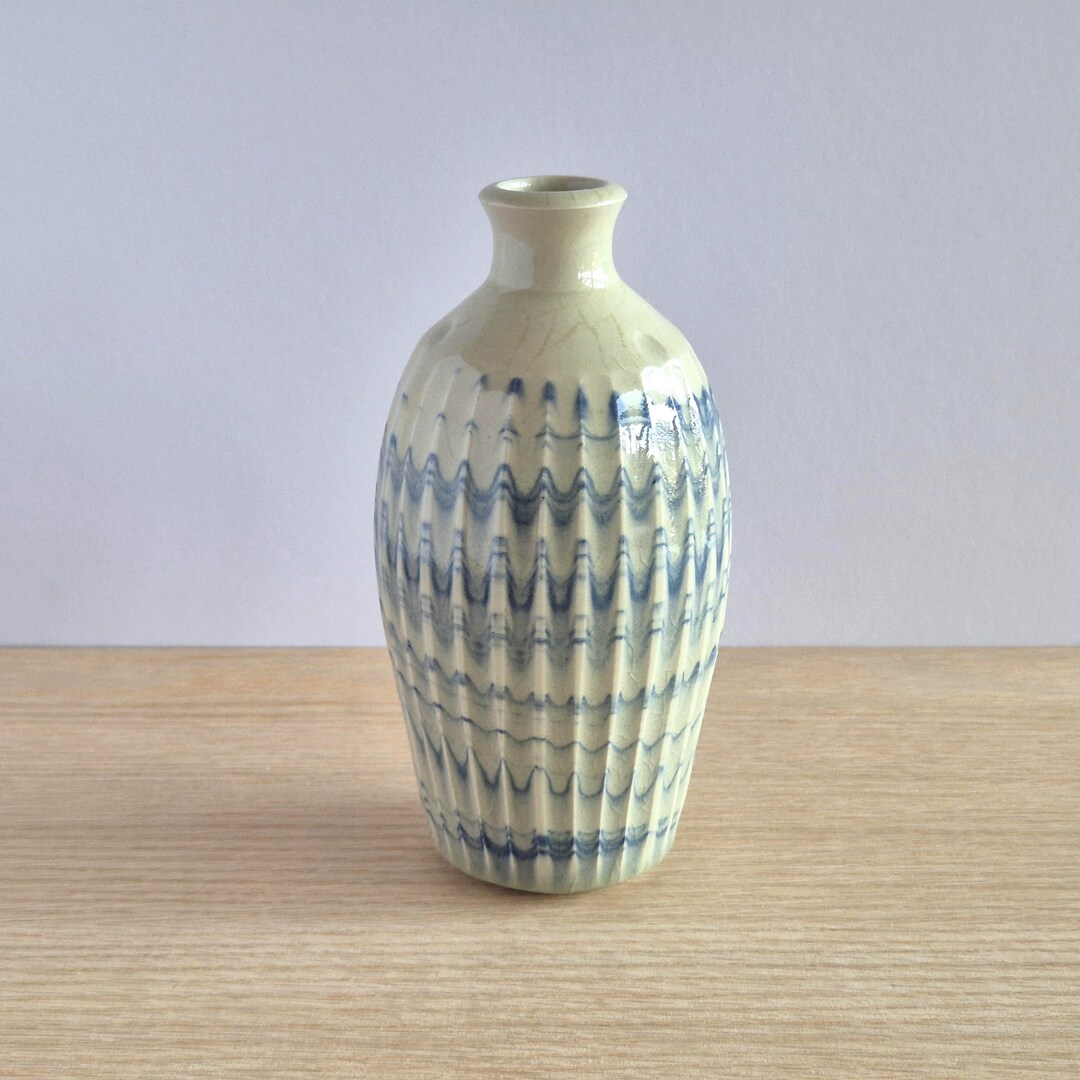 VINTAGE Studio Pottery Vase | Blue Wave Glaze Textured Ceramic | JM ...