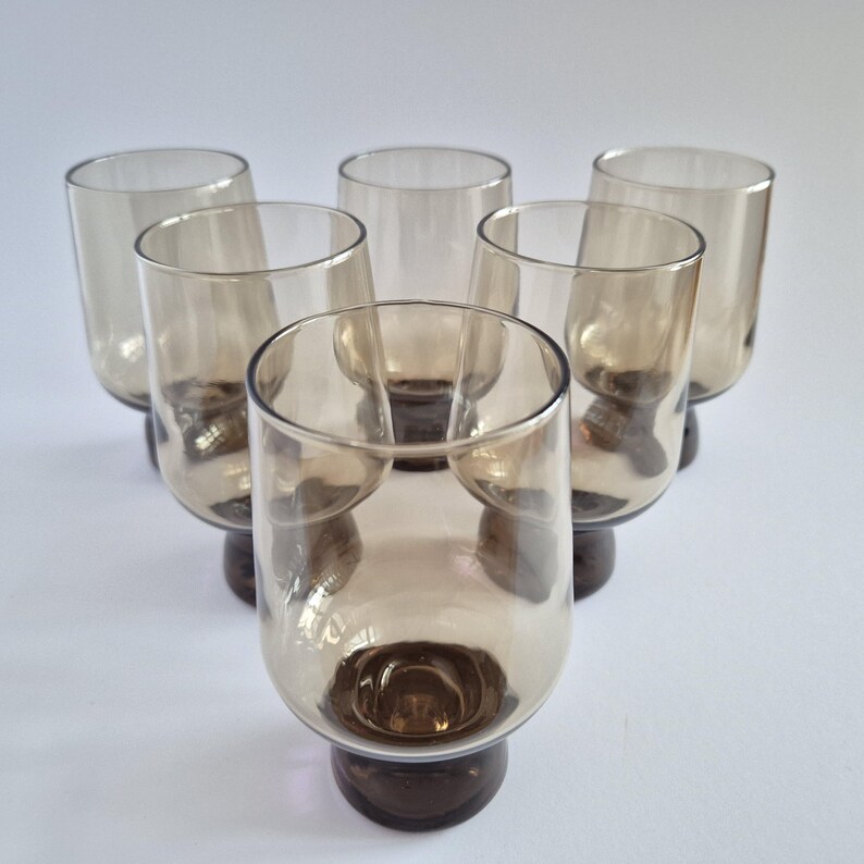 VINTAGE Crown Corning Tall Brown Glasses | Set of 6 Pedestal Tumblers ...