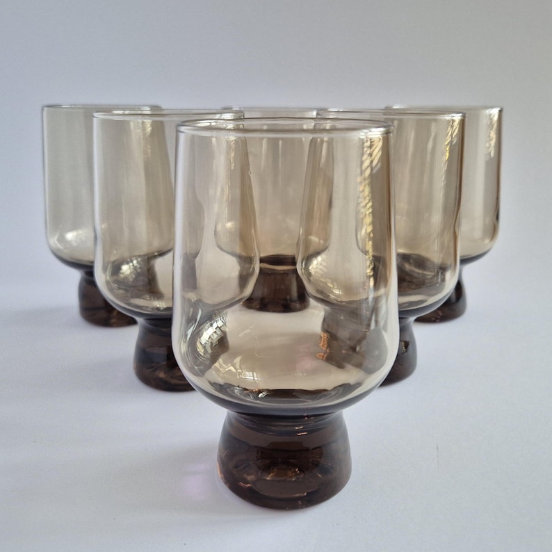 VINTAGE Crown Corning Tall Brown Glasses | Set of 6 Pedestal Tumblers ...