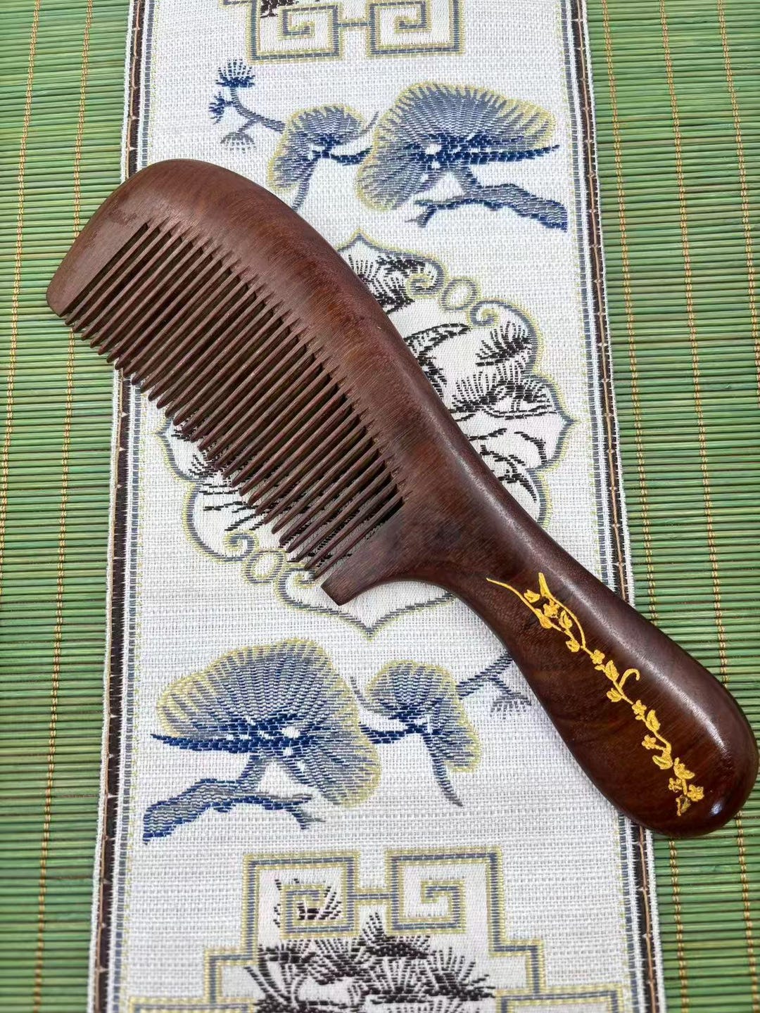 1piece Gilded Wood Fine Tooth Hair Comb Vintage Style Decorative Hair ...
