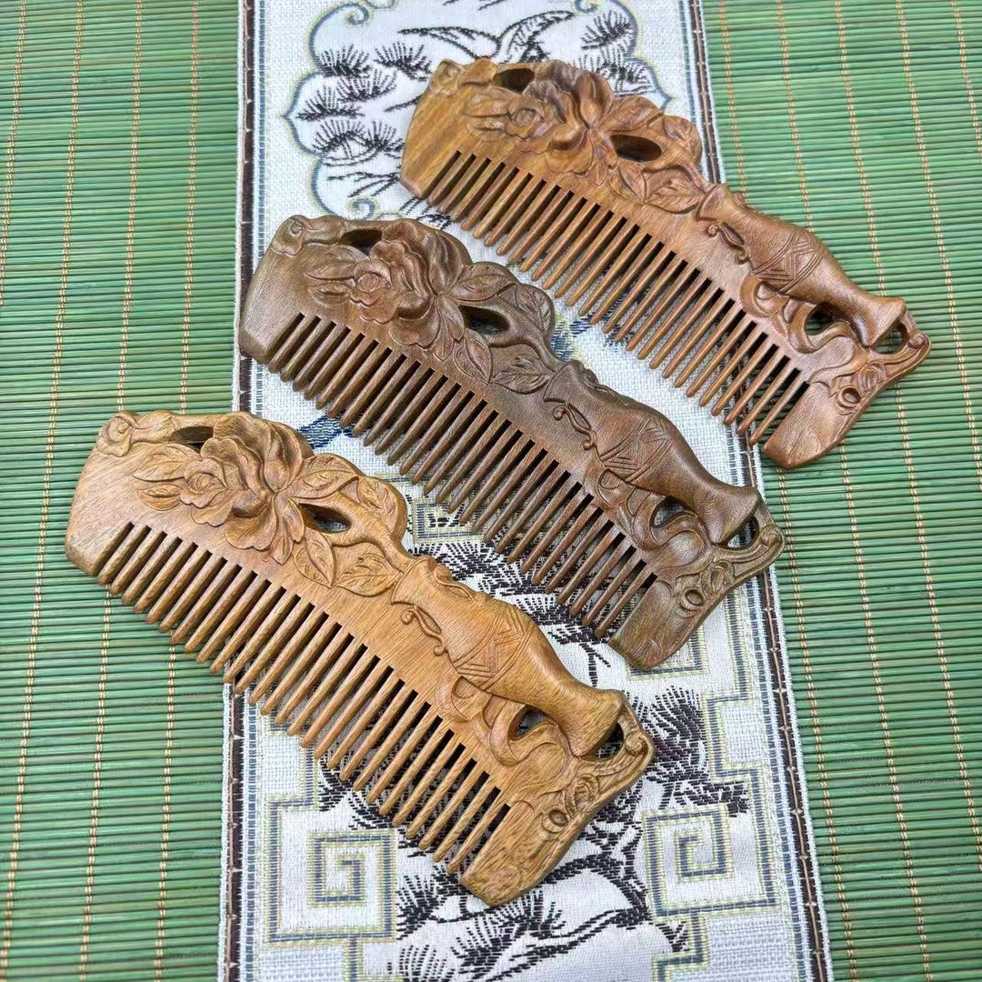 1piece Black Gold Carved Wood Hair Comb Prosperity Peace Gift Comb ...