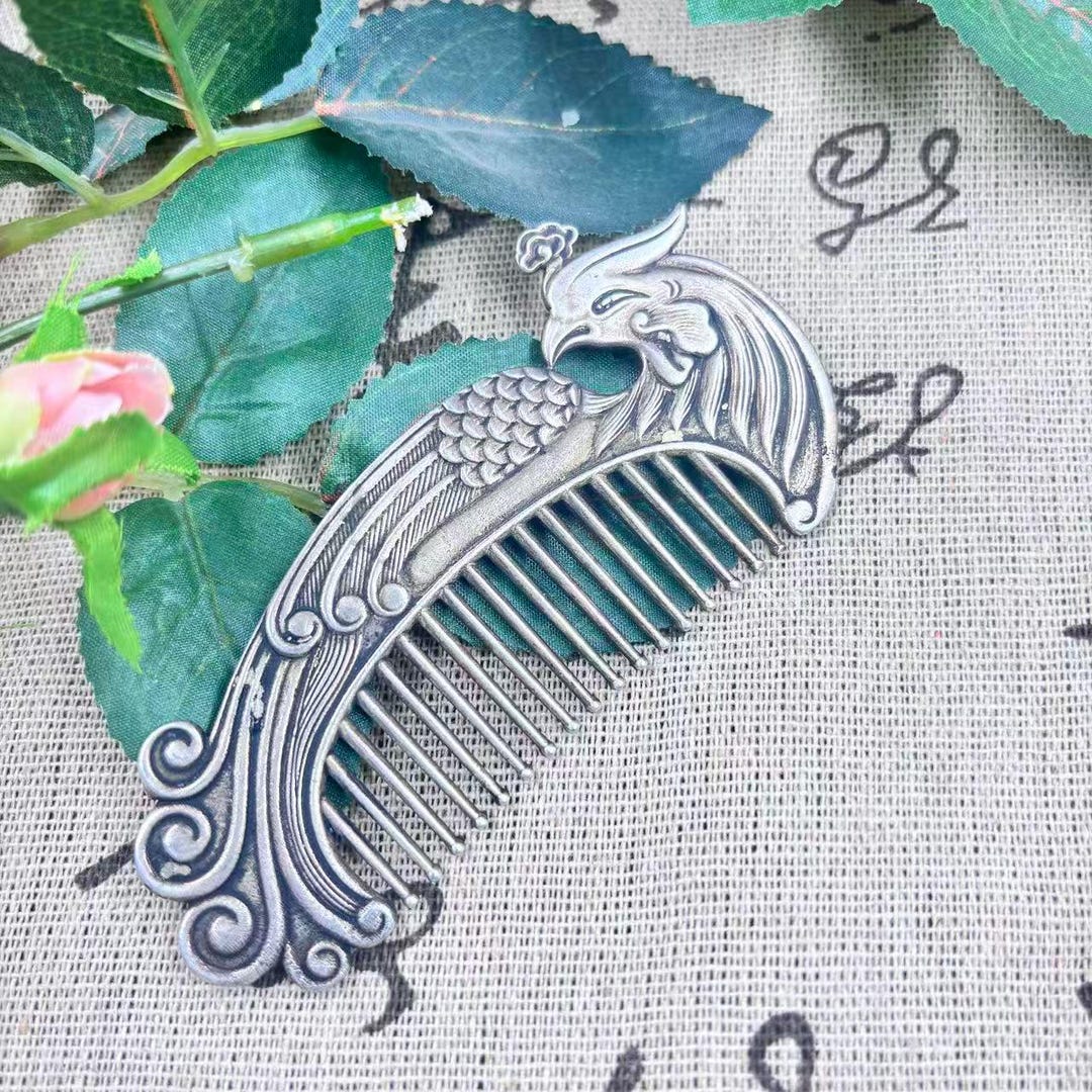 Silver Plated Faux Copper Comb Phoenix Semicircle Handcrafted Hair Comb ...