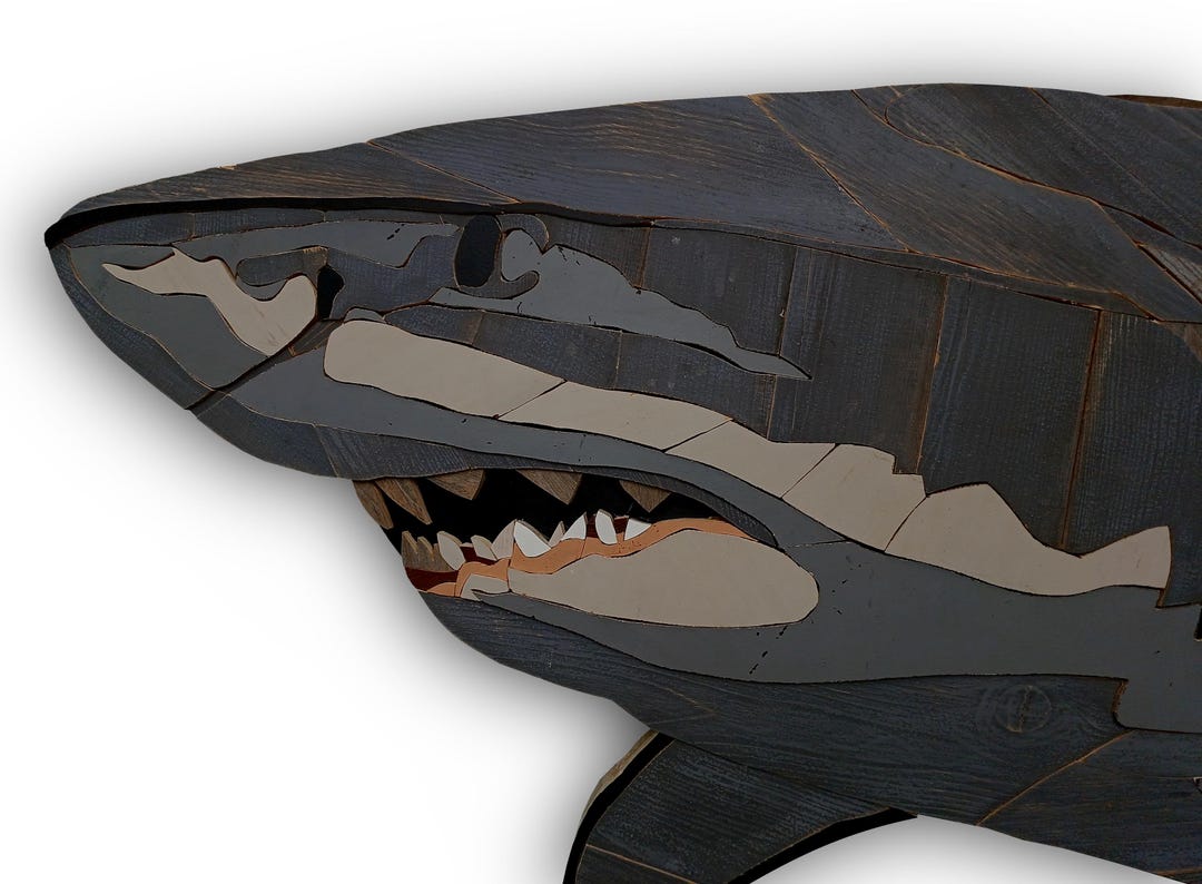 Shark – Handmade Wooden Intarsia From Reclaimed Wood - Etsy
