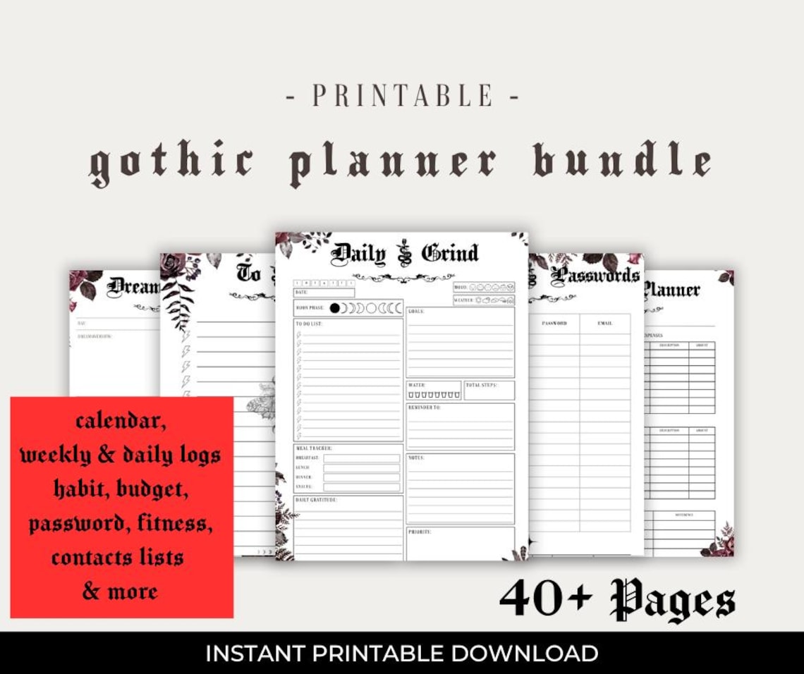 Gothic MEGA Planner PDF Bundle: ADHD Productivity Kit (instant Download ...