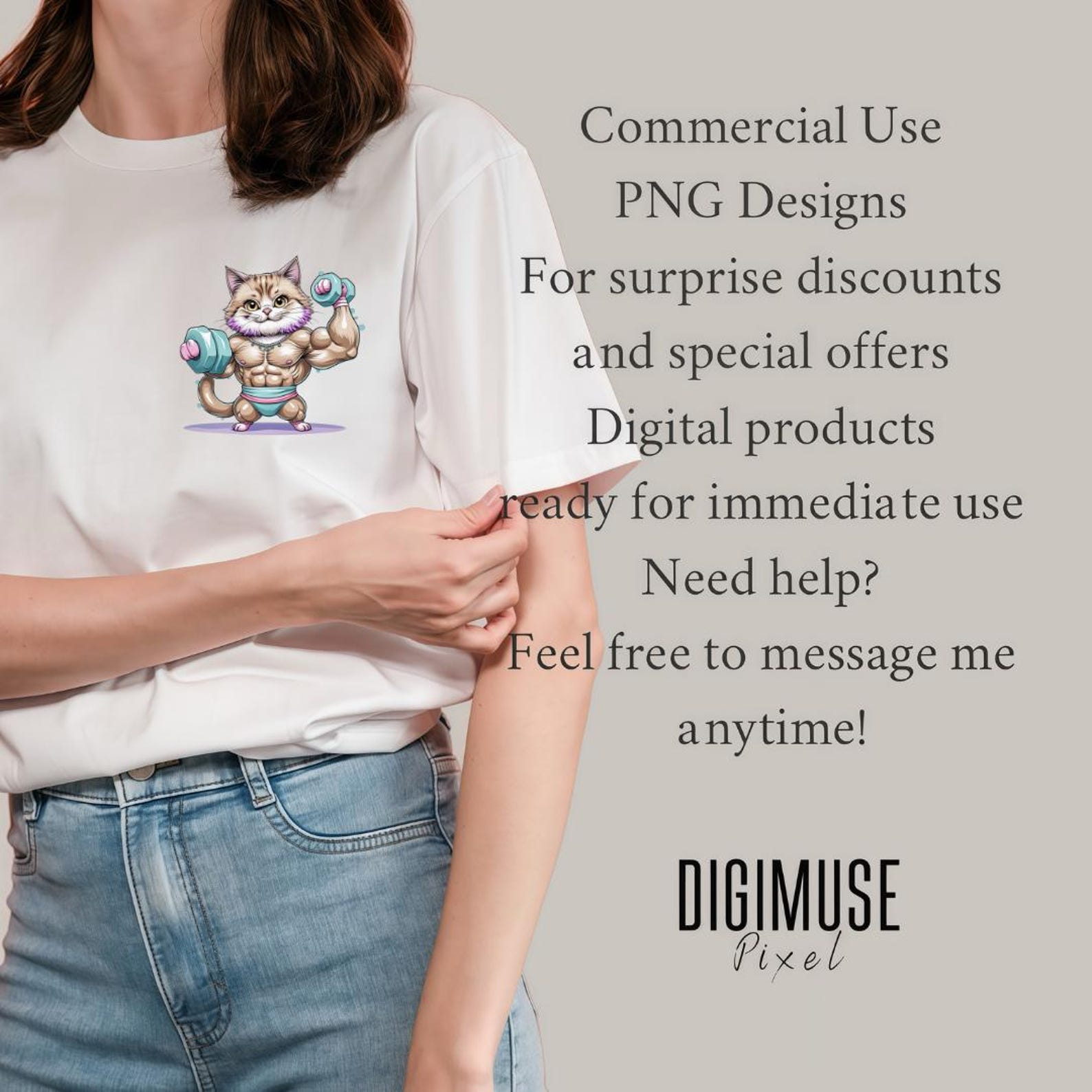Funny Muscle Cat PNG | Buff Cat Clipart for Shirt, Mug, Tote ...
