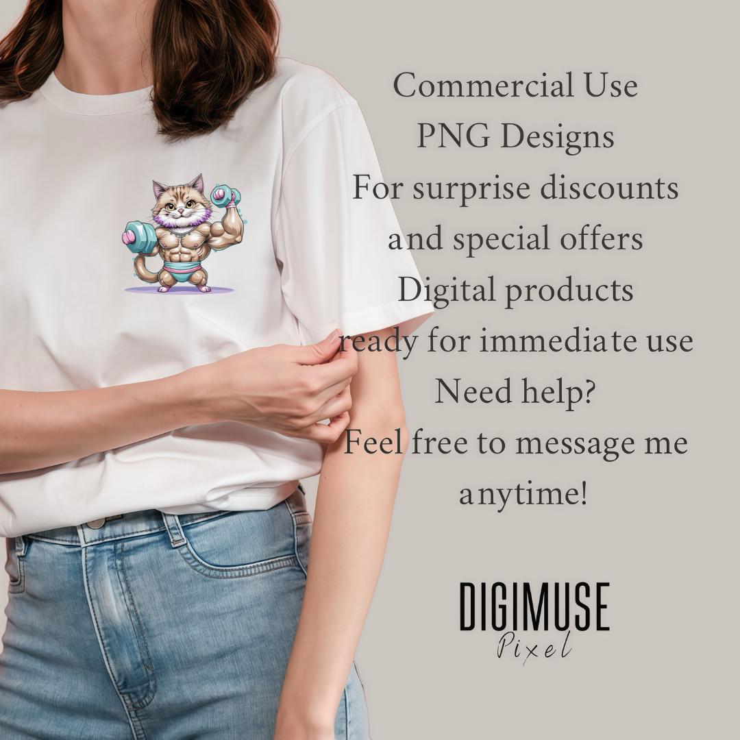Funny Muscle Cat PNG | Buff Cat Clipart for Shirt, Mug, Tote ...