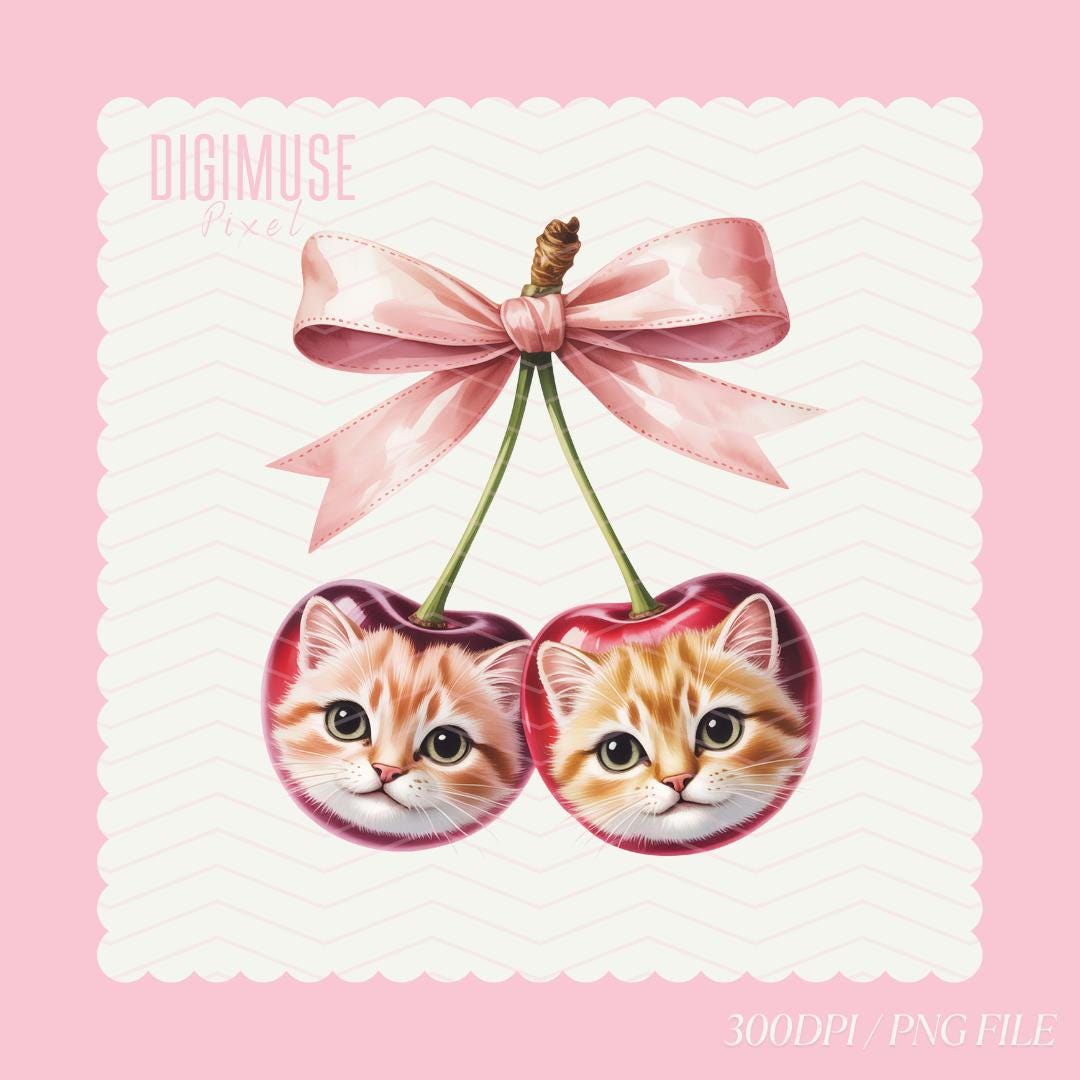 Kawaii Cat Heads Cherry Style Clipart – Cute Kitten Face Design With ...