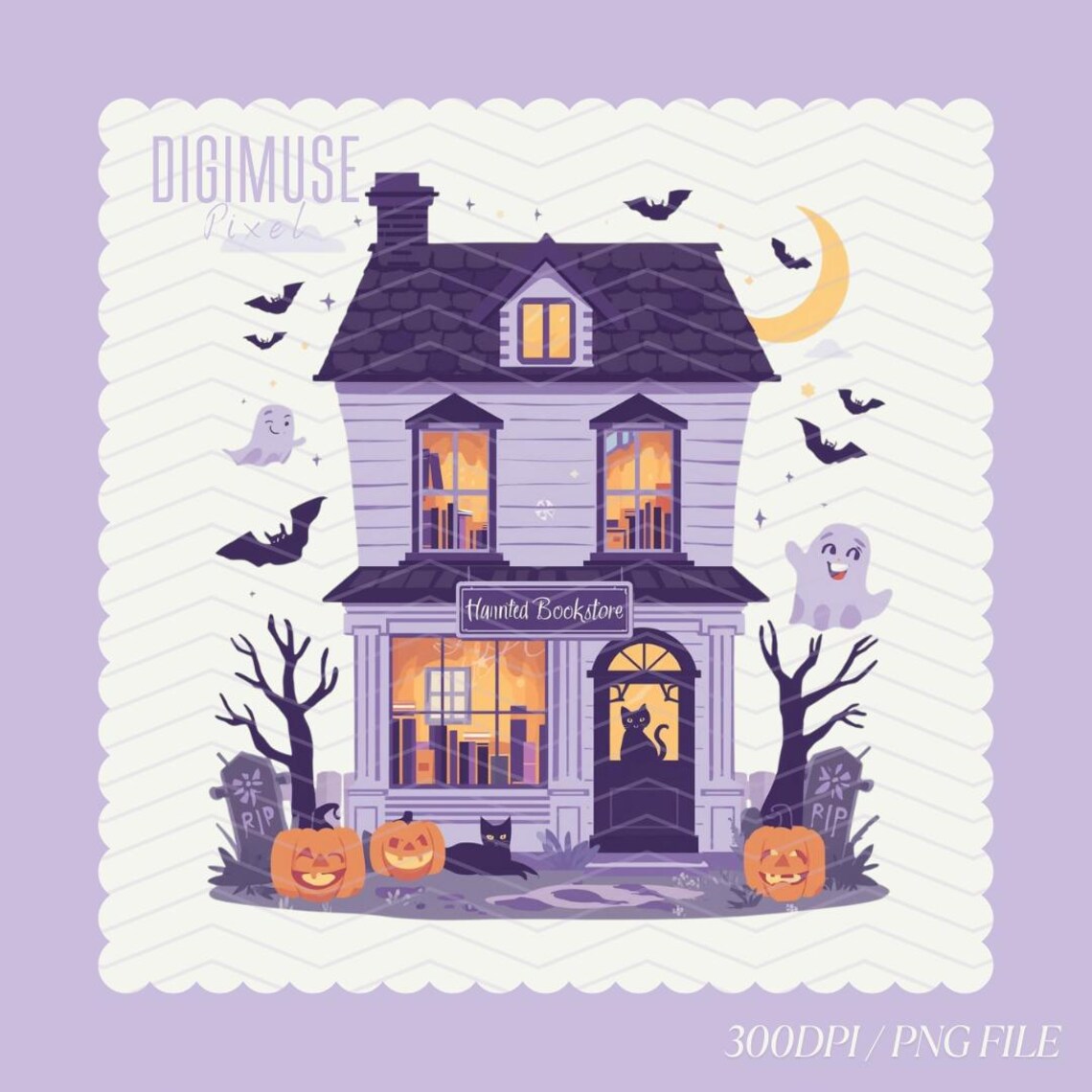 Haunted Bookstore PNG | Spooky Halloween House Clipart | Ghosts Black ...