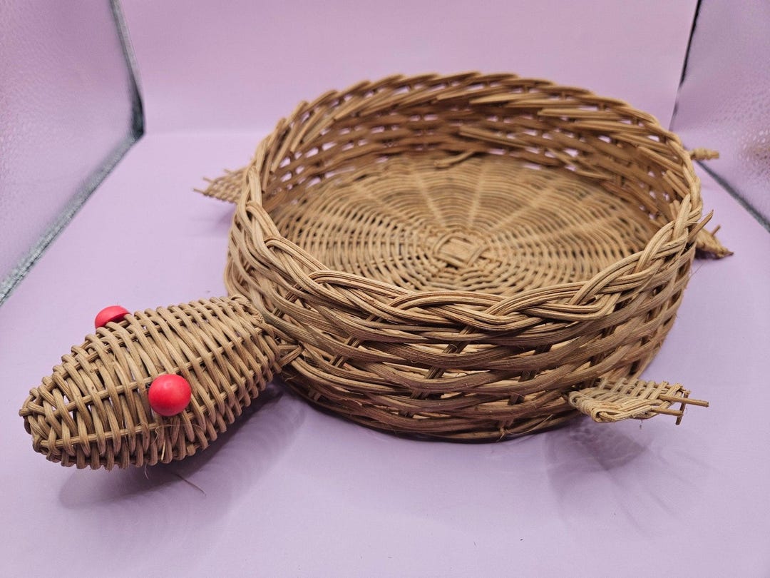Vintage Wicker Turtle Basket | Whimsical Storage & Décor | 14.5"x10"x2 ...