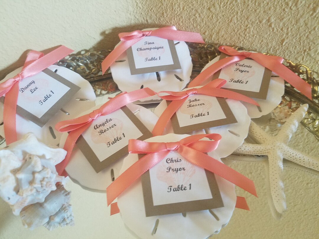 Beach Wedding Sand Dollar Table Meal Assignments Escort Place Cards ...