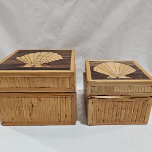 Vintage Bamboo Nesting Boxes With Shell Design - Etsy