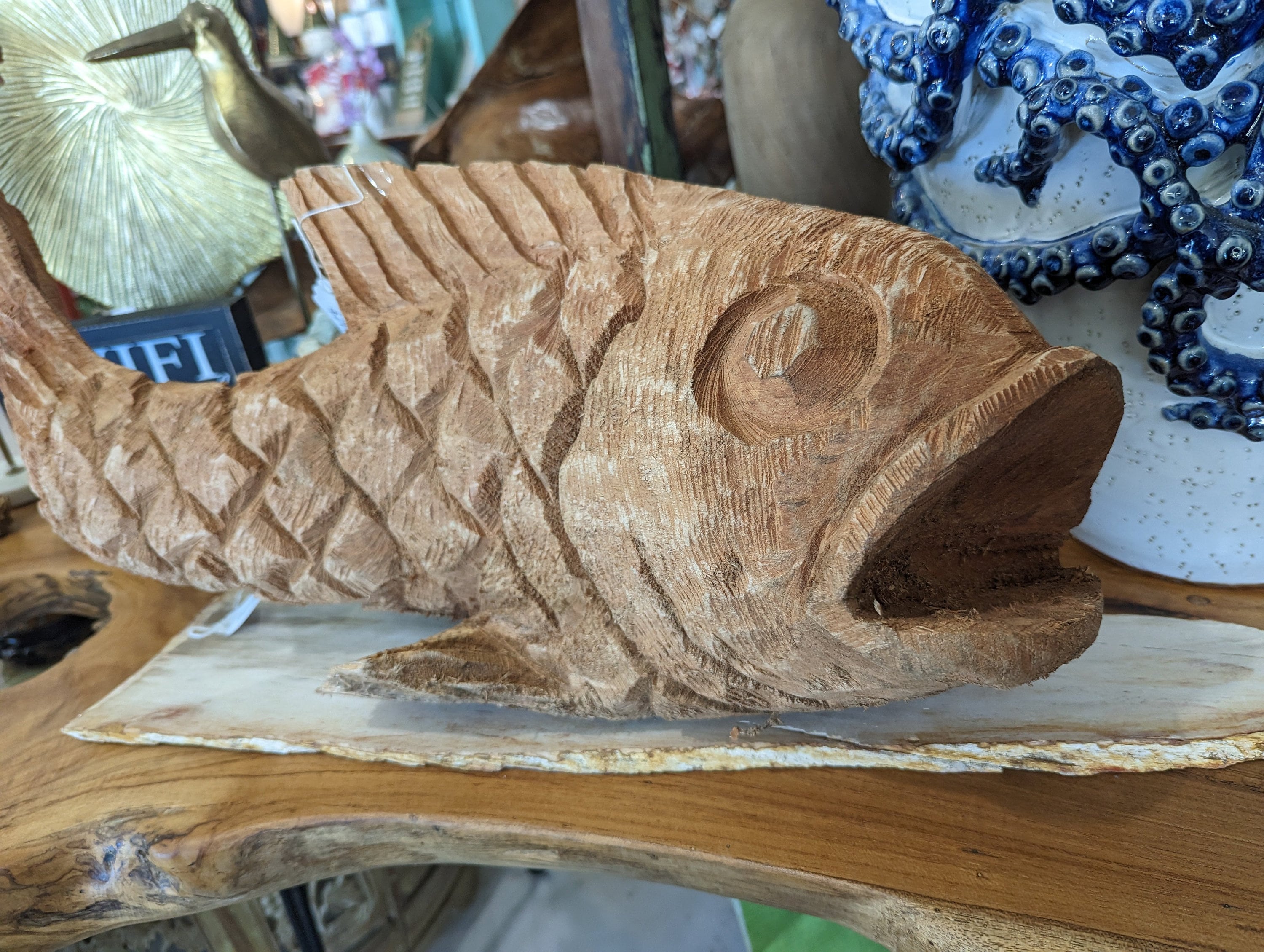 Carved Wooden Fish Sculptures