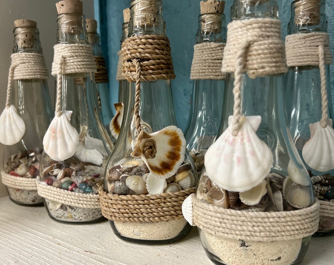 Glass Bottle With Seashell and Sand, Twine DIY Message in a Bottle Home ...