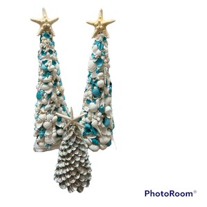 White Aqua Accent Seashell Tree Real Knobby Starfish Top - Etsy
