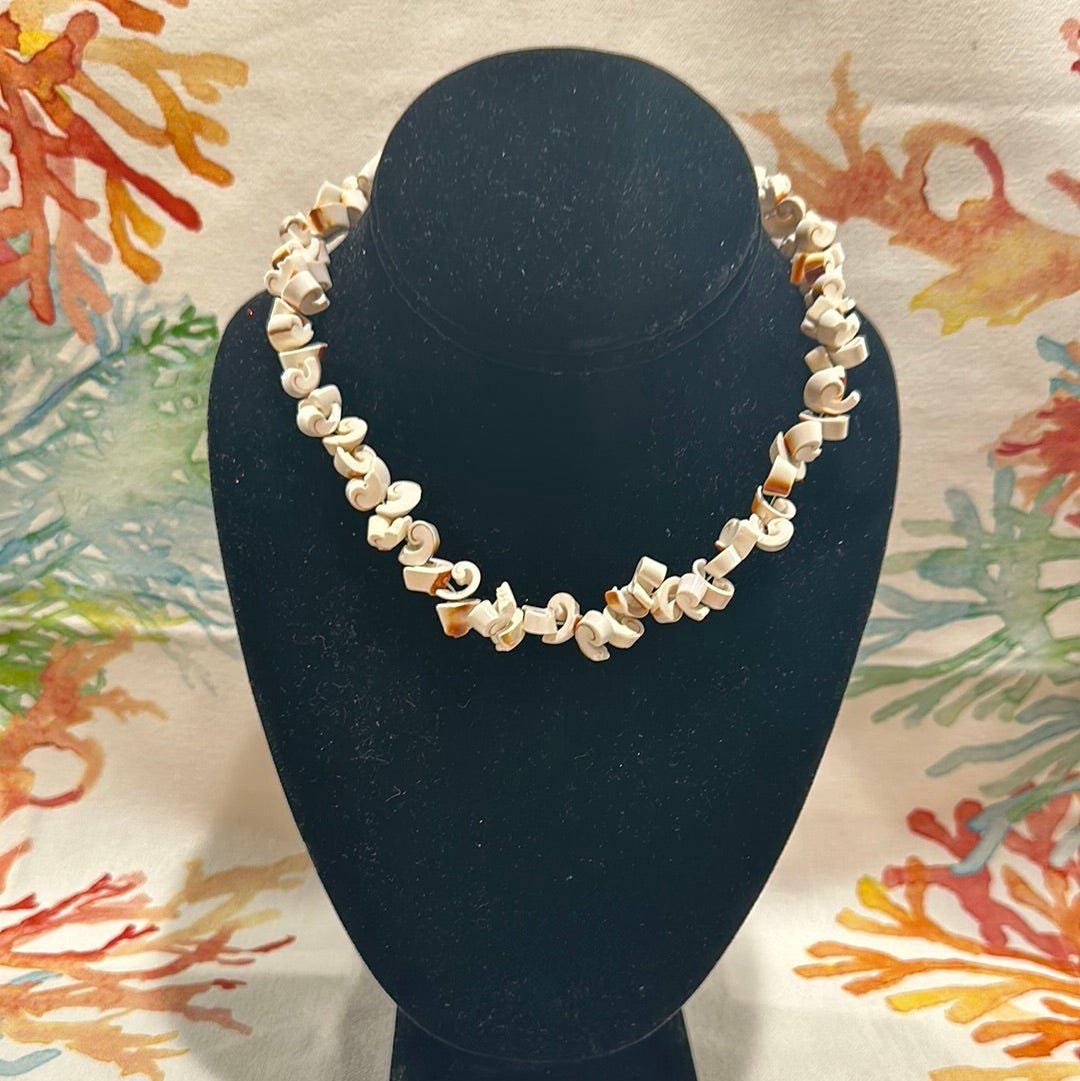 Vintage White and Brown Spiral Carved Shell Necklace - Handmade Coastal ...