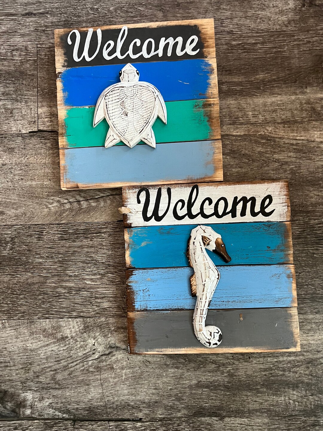 Beach Themed Welcome Sign Seahorse or Turtle - Etsy