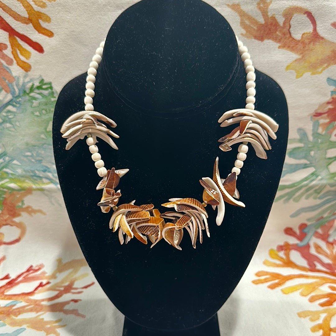 Vintage White and Brown Layered Shell Necklace - Unique Handmade ...