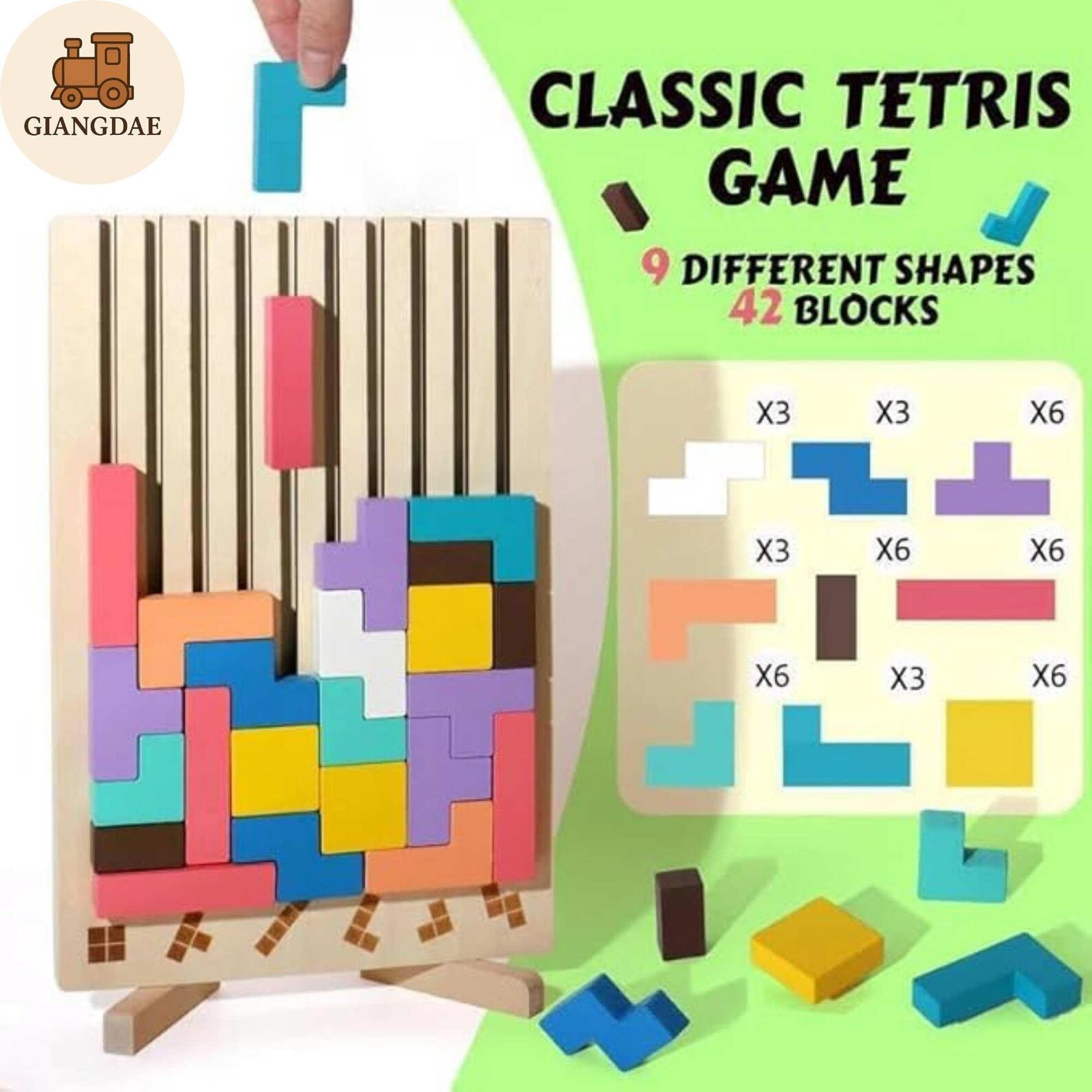 Wooden Stacking Puzzle Toy Tetris, 3D Wooden Tetris Puzzle Montessori ...
