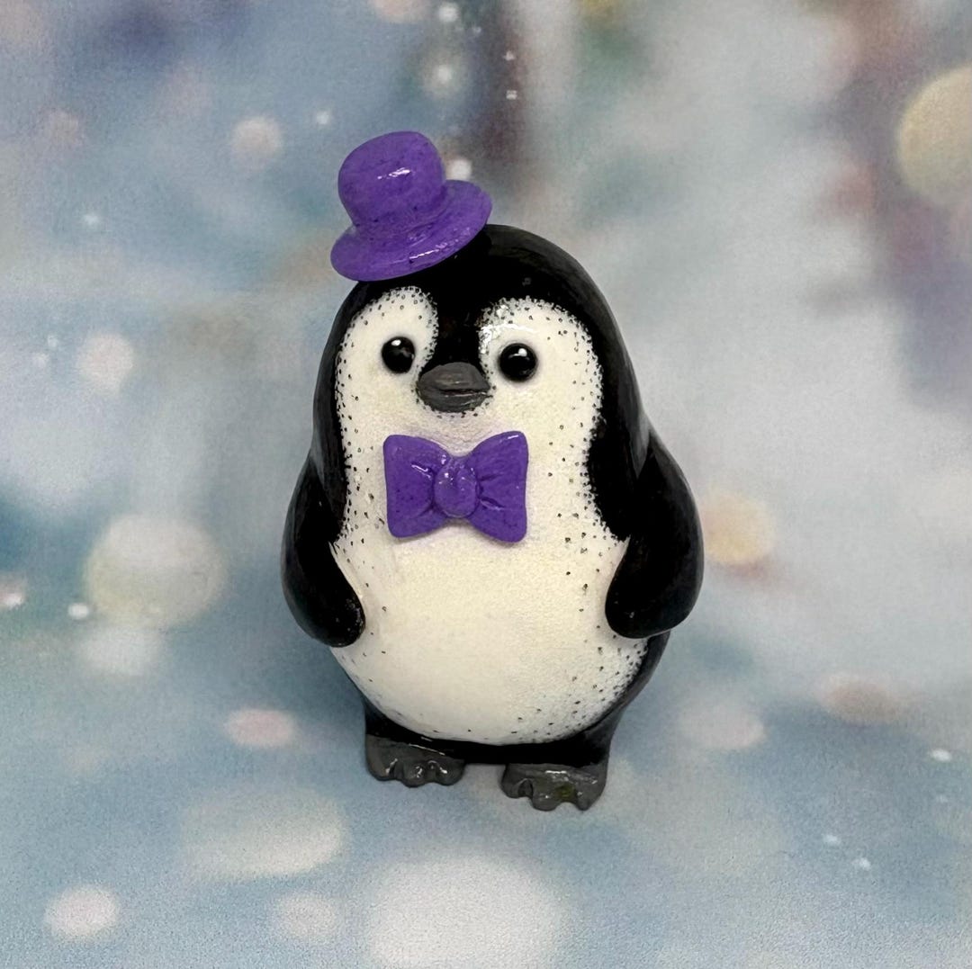 Penguin With Hat and Bow Tie Polymer Clay Handmade Figurine - Etsy