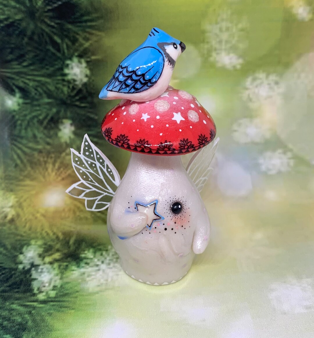 Red Mushroom With Wings and Bird, Polymer Clay Fantasy Creature - Etsy