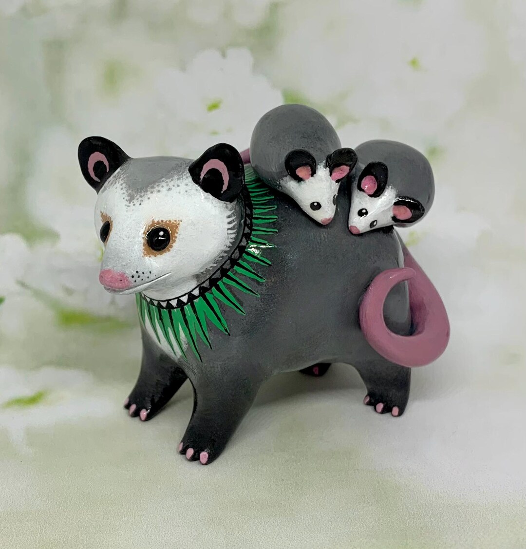 Opossum With Babies Polymer Clay Animal Figurine - Etsy