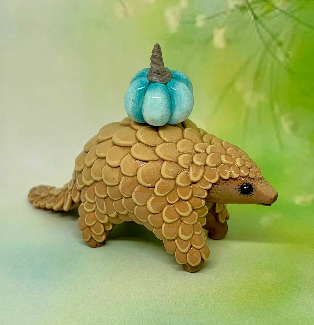 Mini Pangolin With Pumpkin Polymer Clay Animal Totem, Handmade Figurine ...