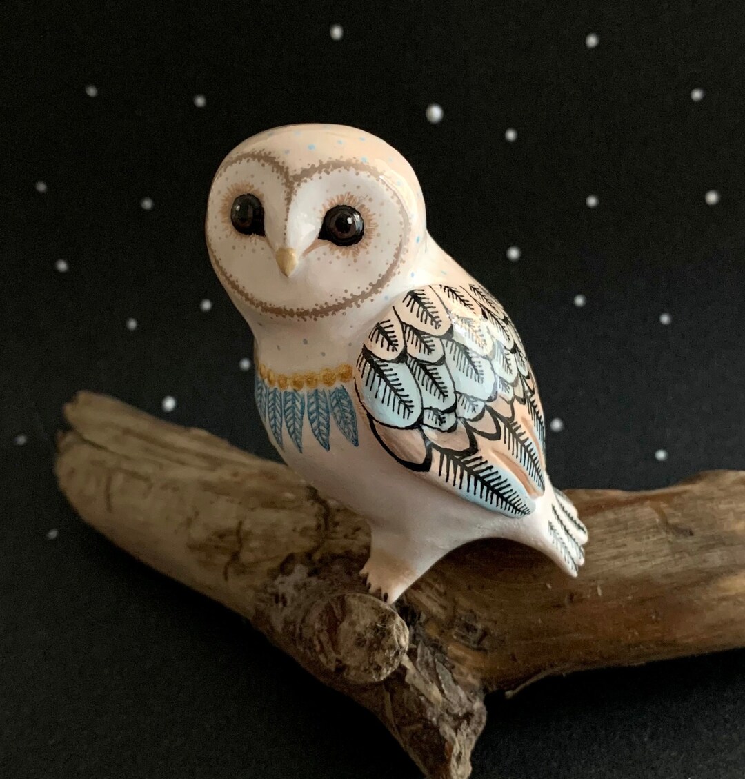 Beautiful Barn Owl Polymer Clay Handmade Figurine - Etsy