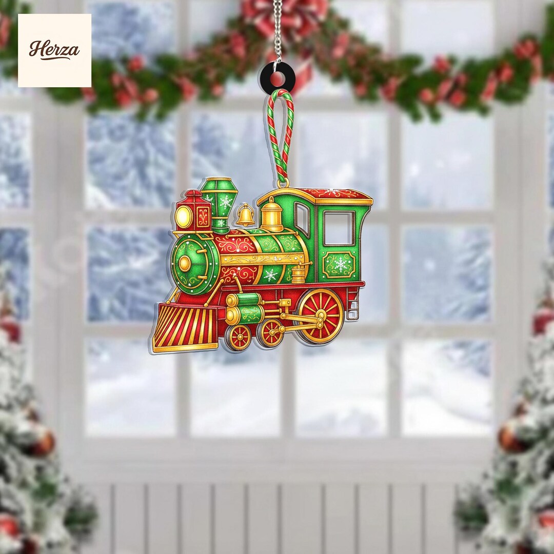 Vintage Christmas Train Ornament Steam Engine Acrylic Window Hanging ...