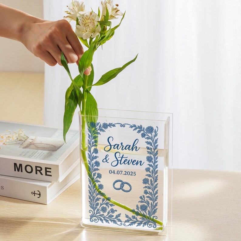 Personalized Wedding Vase With Names & Date - Custom Floral Chinoiserie ...