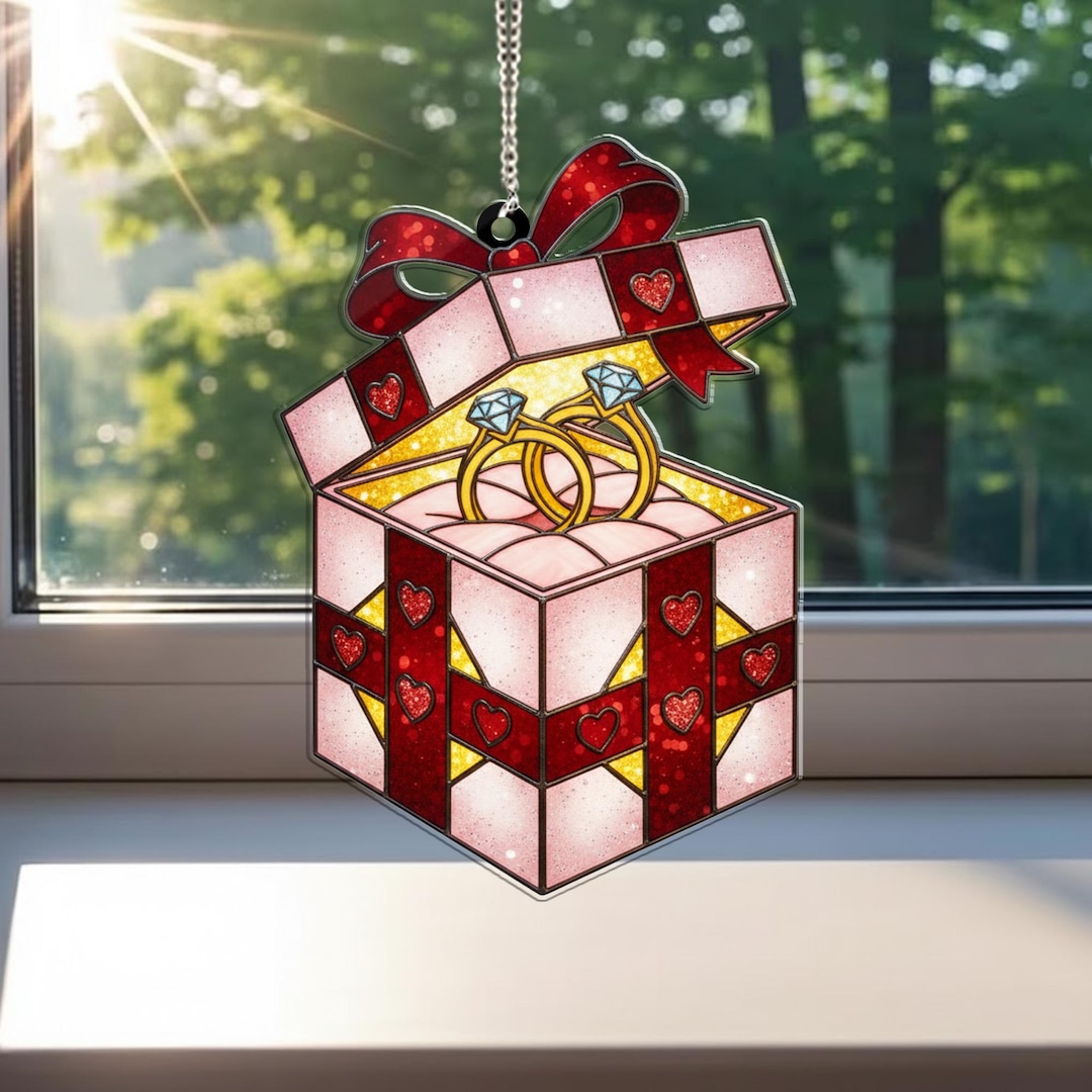 Engagement Ring Box Suncatcher, Proposal Stained Glass Style Window ...