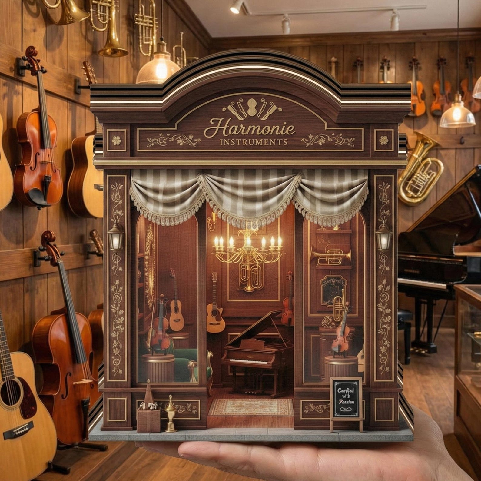 Mini Music Instrument Shop Diorama, Vintage Guitar Piano Store Decor ...