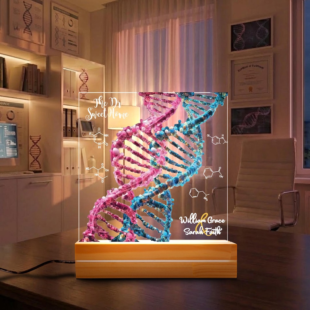 Personalized DNA Lamp, Double Helix Acrylic LED Light, Science Decor ...
