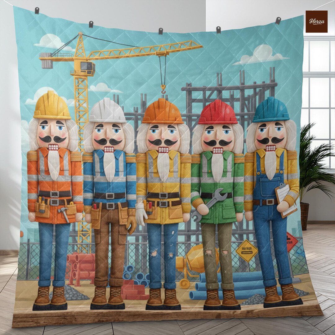 Construction Worker Blanket, Builder Nutcracker Quilt Throw, Jobsite ...