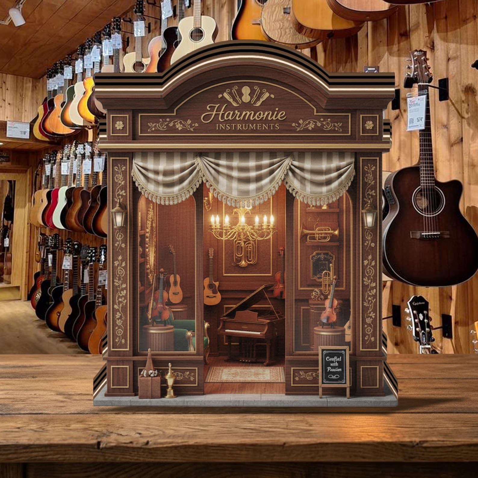 Mini Music Instrument Shop Diorama, Vintage Guitar Piano Store Decor ...