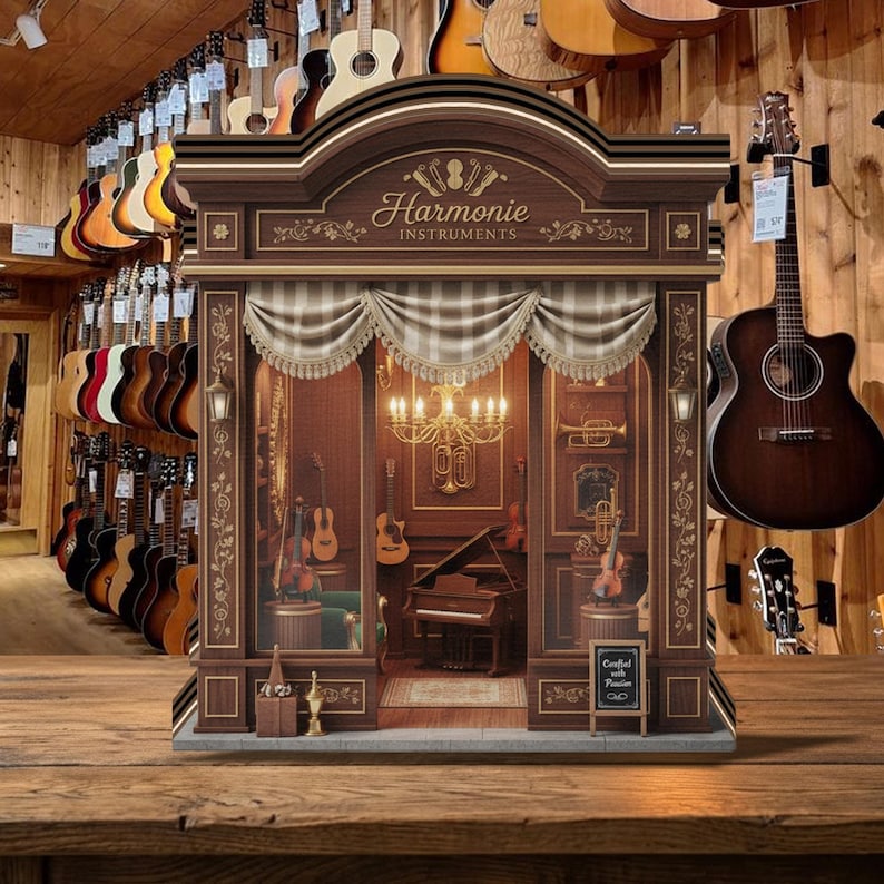 Mini Music Instrument Shop Diorama, Vintage Guitar Piano Store Decor ...