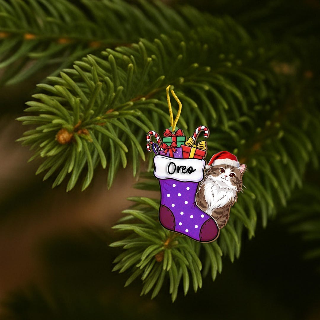Personalized Cat Stocking Ornament - Customized 2 Layer Wooden ...