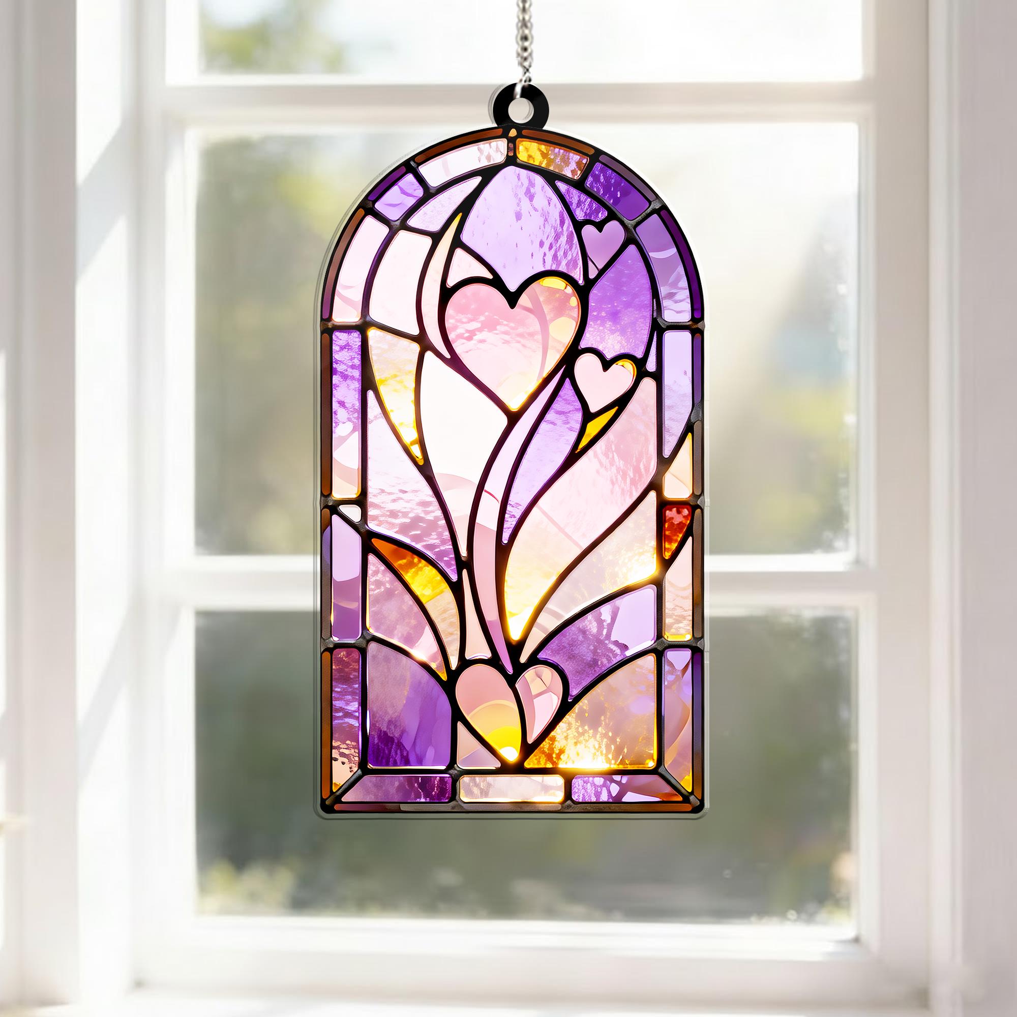 Stained Glass Heart Window Panel Suncatcher Handmade Romantic Love ...