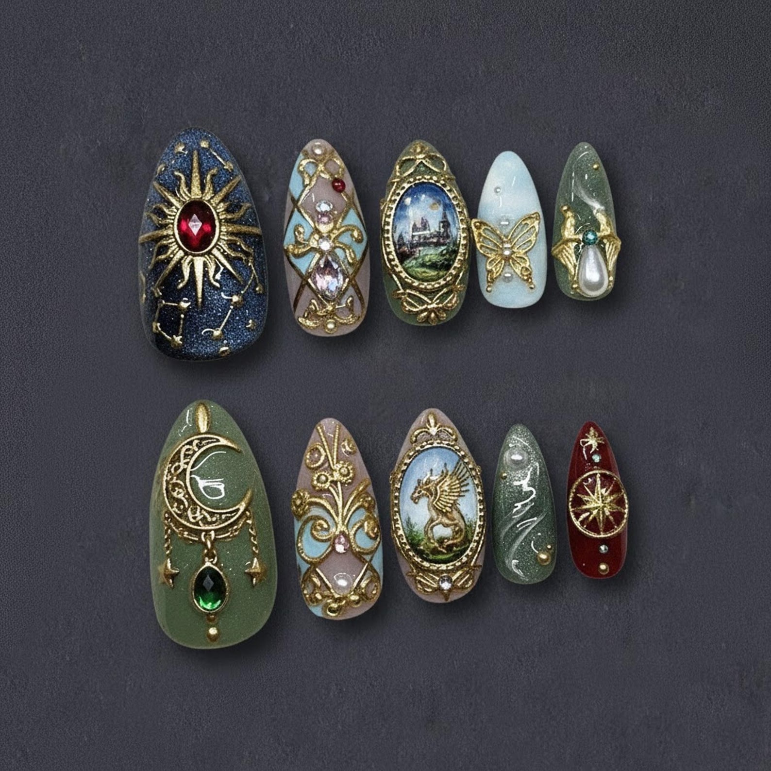 Regal Gold Filigree Fantasy Press-on Nails – Dark Academia and Witchy ...