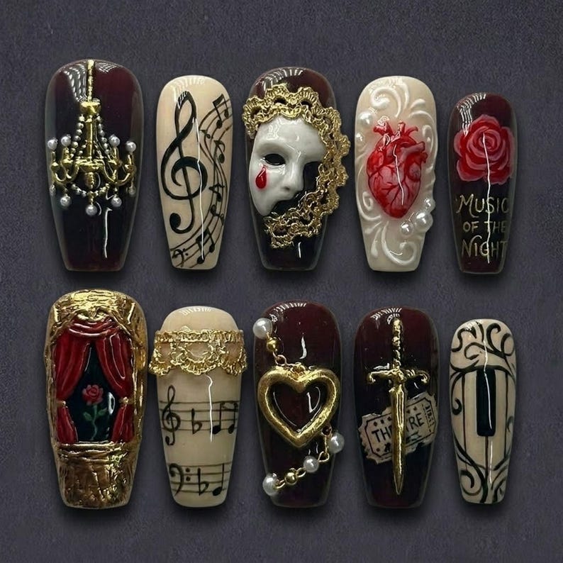 Handmade Phantom Opera Relic Press on Nails | Luxury 3D Mask ...