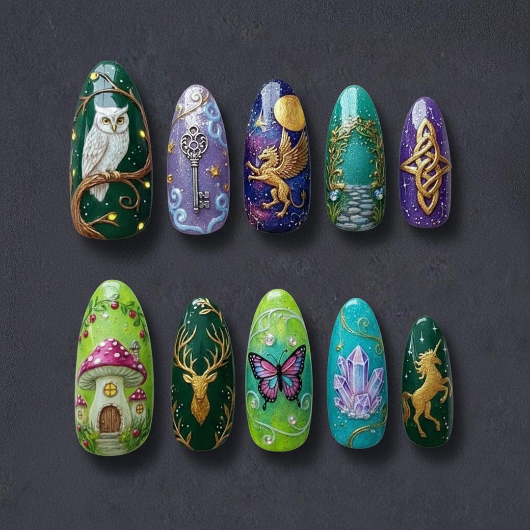 Handmade Enchanted Forest Press on Nails | Hand-painted Mythical ...