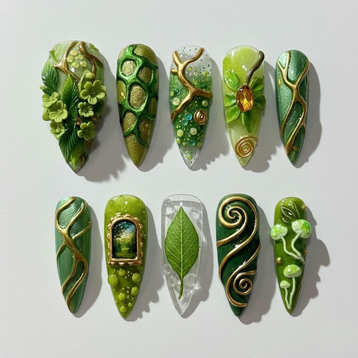Whimsical Enchanted Forest Press on Nails | 3D Mossy Mushroom & Ivy ...
